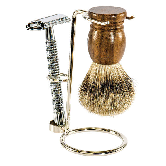 Shaving Brush Stand - Premium Nickel-Plated Brush & Razor Holder ...
